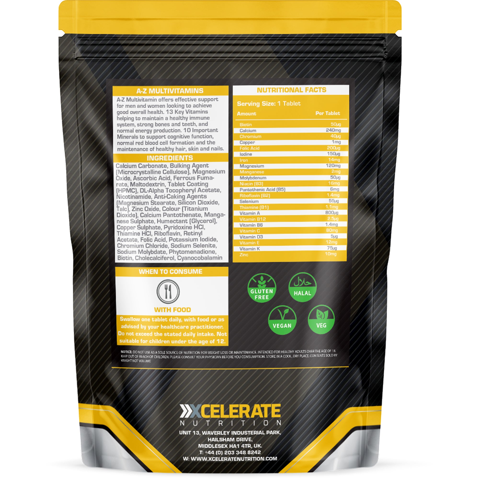 Buy XCelerate Nutrition A-Z Multi Vitamins & Minerals Tablets | London ...